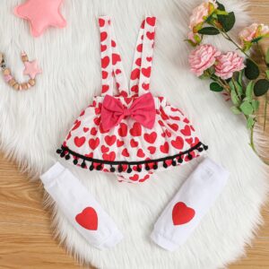 FOCUTEBB My First Valentine's Day Outfit for Infant Baby Girl Valentine Outfits Newborn Baby Girls Clothes My First Valentine Love Heart Suspenders Skirt Set 3-6 Months 70cm