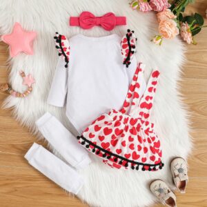 FOCUTEBB My First Valentine's Day Outfit for Infant Baby Girl Valentine Outfits Newborn Baby Girls Clothes My First Valentine Love Heart Suspenders Skirt Set 3-6 Months 70cm