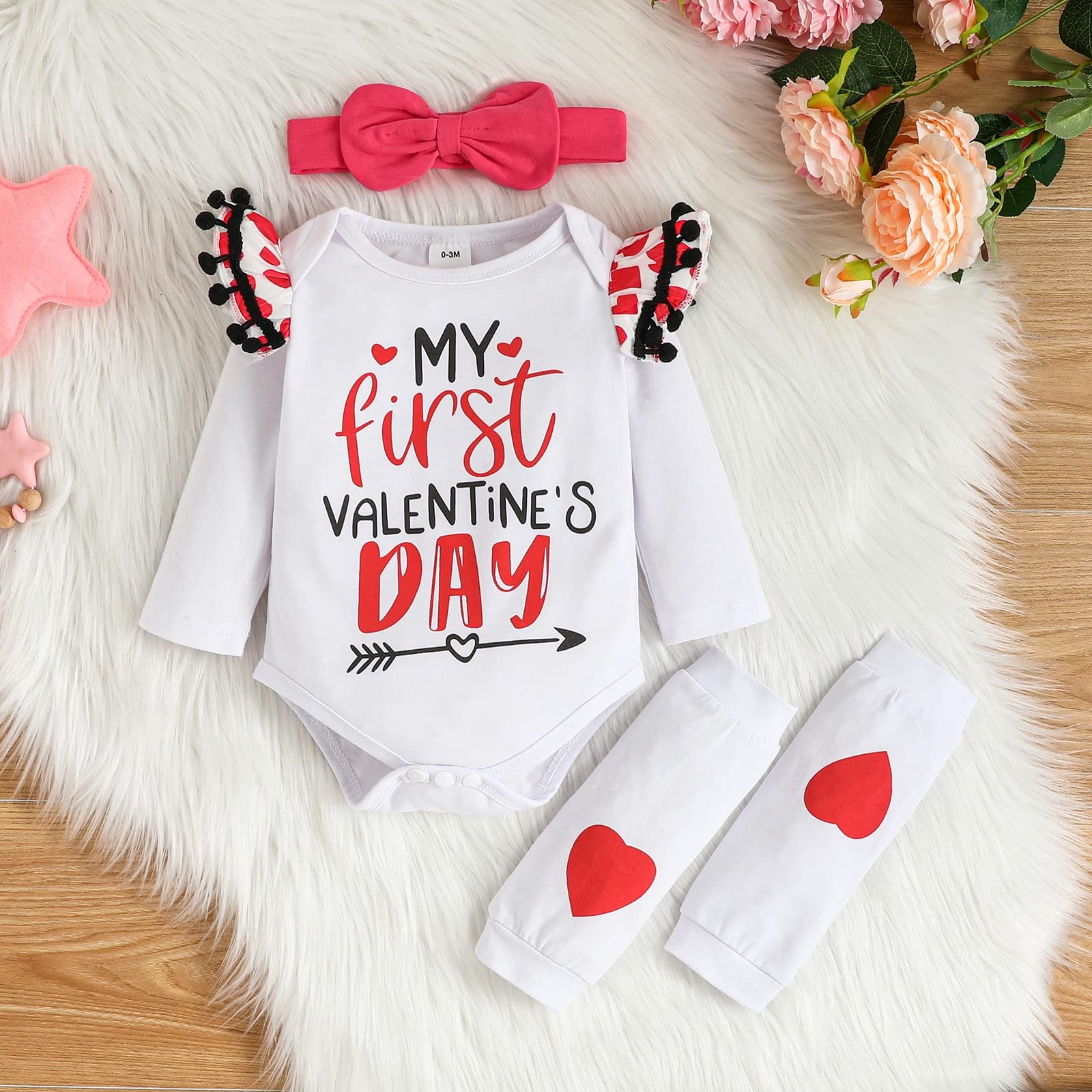 FOCUTEBB My First Valentine's Day Outfit for Infant Baby Girl Valentine Outfits Newborn Baby Girls Clothes My First Valentine Love Heart Suspenders Skirt Set 3-6 Months 70cm