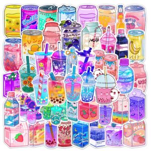 50pcs assorted stickers pack, sunproof waterproof diy aesthetic vinyl decals for laptop, water bottle, luggage case, phone, scooter (1pack, beverage)