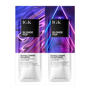 igk blonde pop shampoo & conditioner tandem packette | brighten + neutralize brass | vegan + cruelty free | 0.46 oz