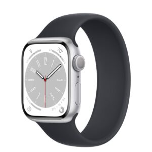 apple watch series 8 (gps, 41mm) - silver aluminum case with midnight solo loop (renewed)