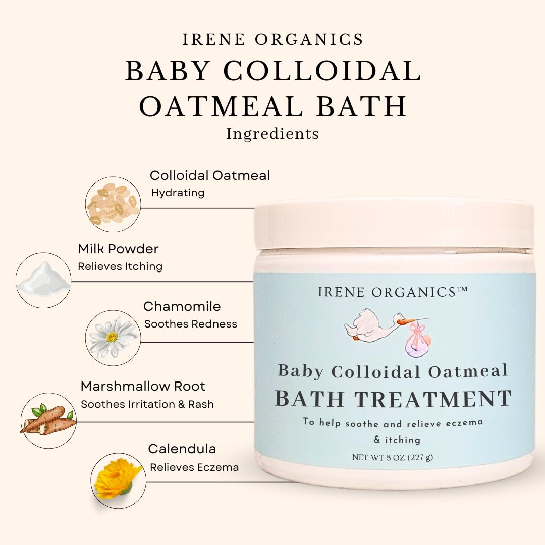 Oatmeal Baby Bath Powder by Irene Organics with Colloidal Oatmeal For Treatment of Eczema, Diaper Rash, Dry Skin and Irritation, Moisturizes and Soothes Baby’s Skin, 2 pack