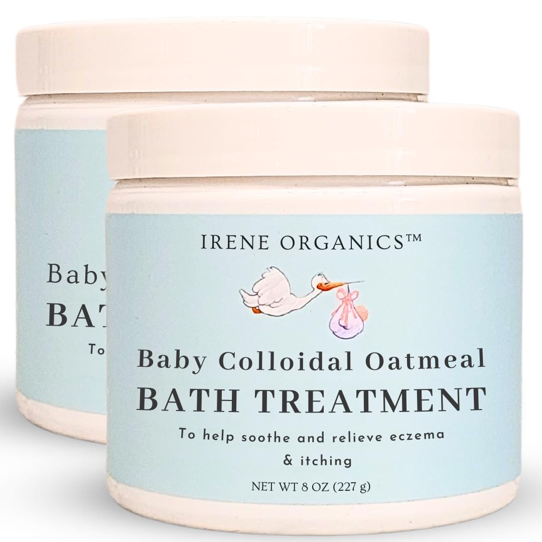 Oatmeal Baby Bath Powder by Irene Organics with Colloidal Oatmeal For Treatment of Eczema, Diaper Rash, Dry Skin and Irritation, Moisturizes and Soothes Baby’s Skin, 2 pack