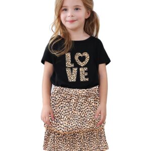 Girls Summer Outfits Two Piece Letter Print Short Sleeve Shirt Cheetah Layered Skirt Picture Day Outfits for School 7t