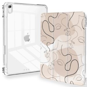 feams case for ipad 10th generation case, slim lightweight trifold ipad 10.9 case clear back transparent cover with pencil holder & auto sleep/wake for ipad 10th gen 2022, line art