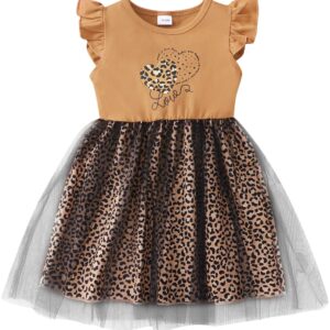 Girls Leopard Dress Tulle Dress for Toddler Girls Ruffle Sleeve Tutu Sundress Summer Clothes Baby Girl Leopard Outfits Cheetah Print Dress 4-5t 1313