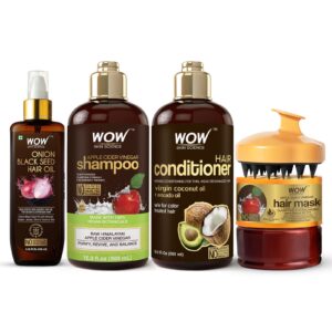 wow skin science apple cider vinegar shampoo & conditioner set, hydrating hair mask, revitalizing onion oil and scalp massager