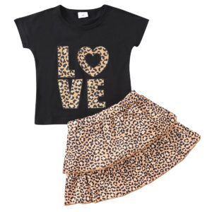 girls summer outfits two piece letter print short sleeve shirt cheetah layered skirt picture day outfits for school 7t