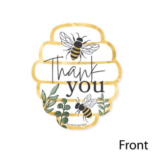 Big Dot of Happiness Little Bumblebee - Shaped Thank You Cards - Bee Baby Shower or Birthday Party Thank You Note Cards with Envelopes - Set of 12