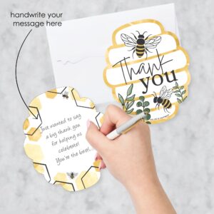 Big Dot of Happiness Little Bumblebee - Shaped Thank You Cards - Bee Baby Shower or Birthday Party Thank You Note Cards with Envelopes - Set of 12