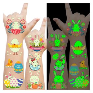 cerlaza luminous easter tattoos temporary for kids party decorations, 72 styles glow easter bunny eggs tattoo stickers for boys girls, easter party supplies favors 10 sheets