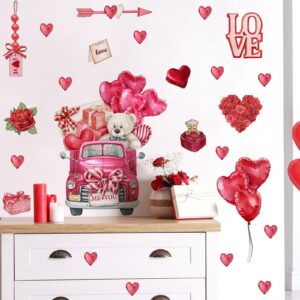 valentine's day love wall decals red truck balloon window clings wall stickers rose diamond ring romantic decals removable peel and stick murals for home bedroom living room wedding anniversary decor