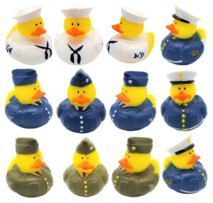 cool rubber ducks (2") standard size. (12 pack) cute duck bath tub pool toys. (uniform armed forces rubber ducks)