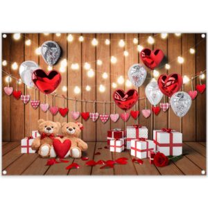 ycucuei 7x5ft valentine's day balloons gift photography backdrop wood love heart toy bear decorations background birthday banner photo booth studio prop