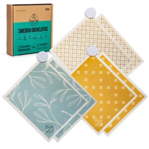 harps&seb swedish dishcloths for kitchen dish towels - 6 pack, reusable paper towels with clips, super absorbent washable non-scratch swedish dish towels, no odor, biodegradable