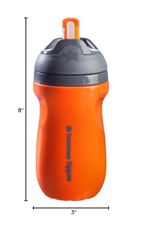 Tommee Tippee Insulated Non-Spill Straw Cup, 12m+ Toddler Training Drinking Bottle, 100% Leak Proof, Sporty Carry Handle, BPA Free, 9oz, Orange