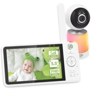 leapfrog lf1726fhd baby monitor, 5.5' 1080p screen, up to 2500 ft range, pan-tilt-zoom, night light, color night vision, soothing sounds, secure transmission, secure transmission no wifi