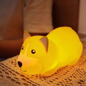 fqqwee cute corgi night light for kids silicone baby night light kawaii bedside lamp for breastfeeding portable rechargeable animal nursery light children bedroom decor