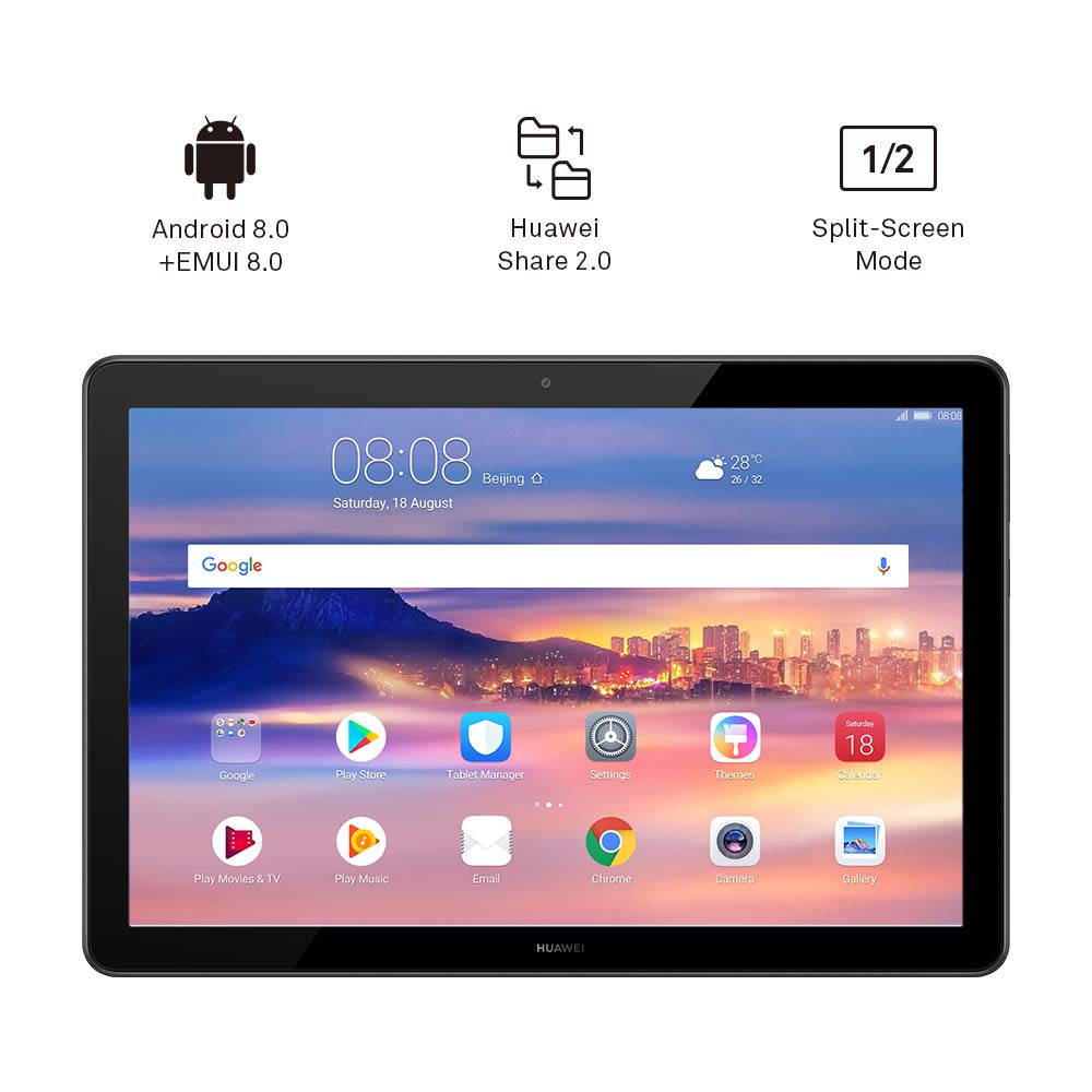 Huawei Mediapad T5 Tablet - 10.1" WiFi + 4G LTE - 3 GB RAM - 32 GB SSD - Android 8.0 Oreo - Black - microSD Supported GSM Unlocked (Renewed)