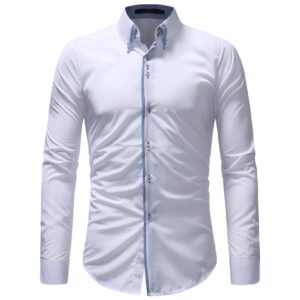 men's long sleeve button down shirts casual turn-down collar slim fit shirts classic stylish business dress shirts (white,xx-large)