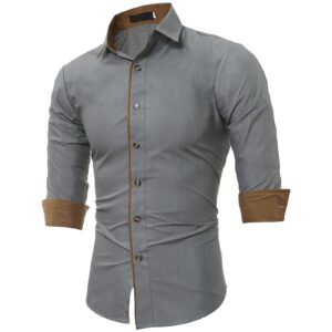 men roll up sleeve stylish shirts casual solid color lightweight slim shirt classic hiking button down dress shirt (grey,x-large)