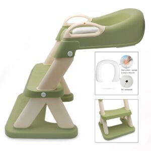 𝐇𝐀𝐒𝐤𝐮𝐥𝐥𝐞 Toddler Potty Training Toilet, Potty Training Seat With Ladder, Toddler Toilet Training Potty for Kids Boys Girls, Non-slip Foldable, Green