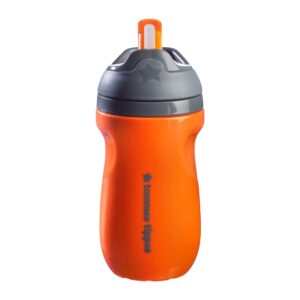 tommee tippee insulated non-spill straw cup, 12m+ toddler training drinking bottle, 100% leak proof, sporty carry handle, bpa free, 9oz, orange