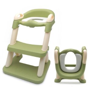 𝐇𝐀𝐒𝐤𝐮𝐥𝐥𝐞 Toddler Potty Training Toilet, Potty Training Seat With Ladder, Toddler Toilet Training Potty for Kids Boys Girls, Non-slip Foldable, Green