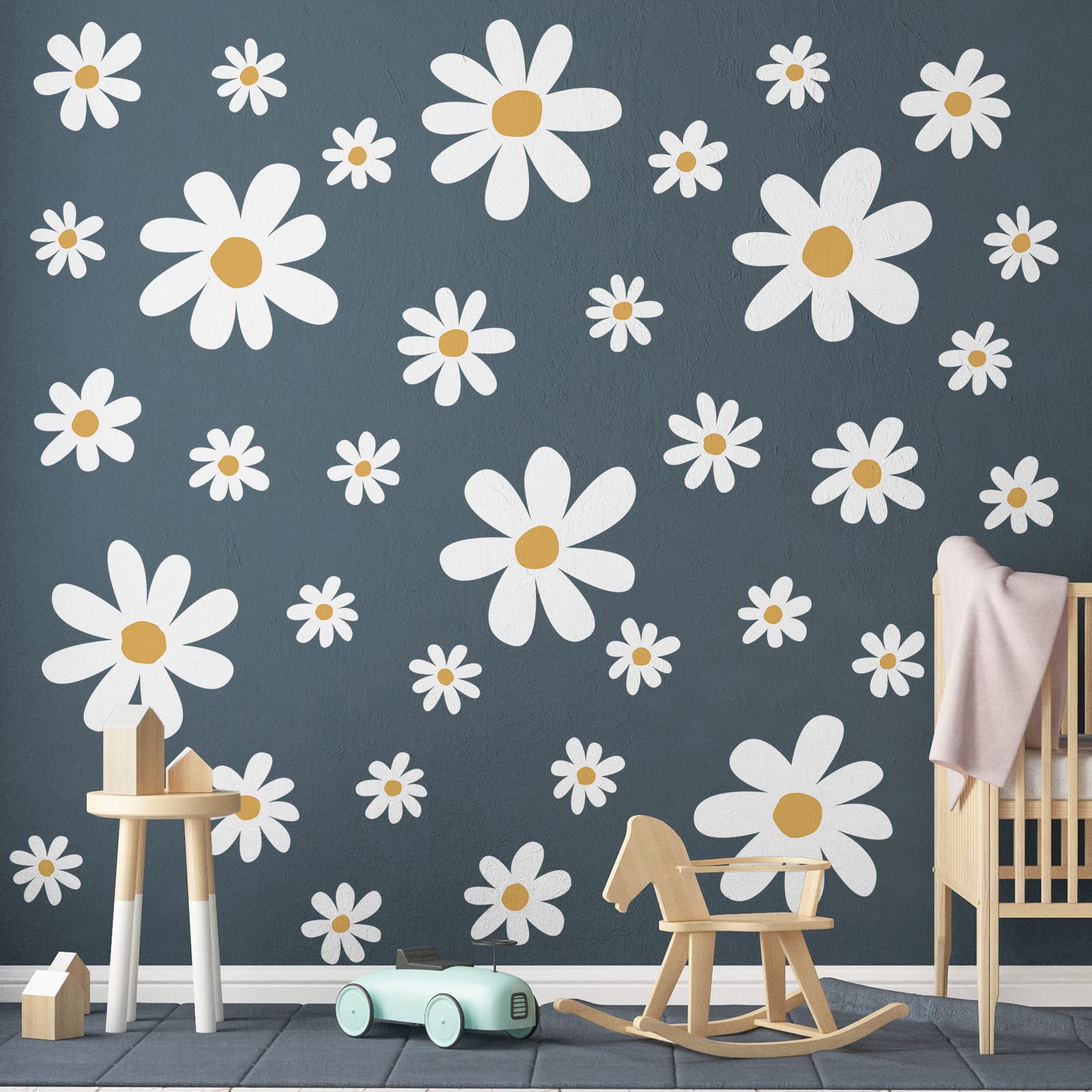 12 Sheets Daisy Wall Decals Flower Wall Stickers Large Daisy Wall Stickers Daisy Decals for Wall Peel and Stick for Nursery Bedroom Living Room Wall Decor (Cute Style)