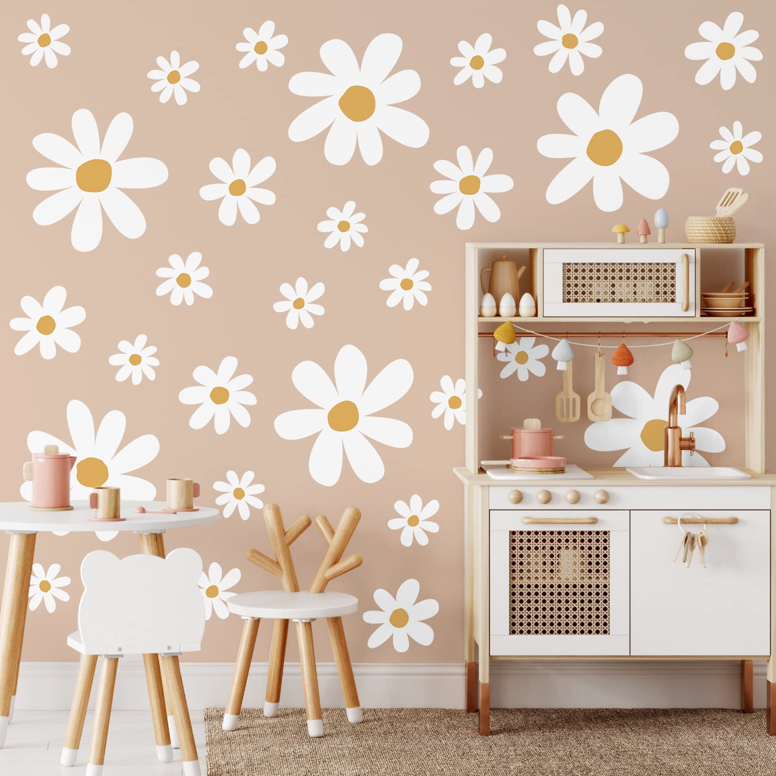 12 Sheets Daisy Wall Decals Flower Wall Stickers Large Daisy Wall Stickers Daisy Decals for Wall Peel and Stick for Nursery Bedroom Living Room Wall Decor (Cute Style)