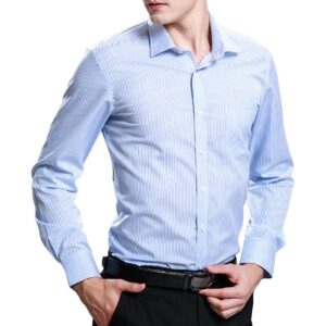 men's long sleeve button down shirts solid cotton lightweight slim fit shirts classic stylish business dress shirt (blue,small)