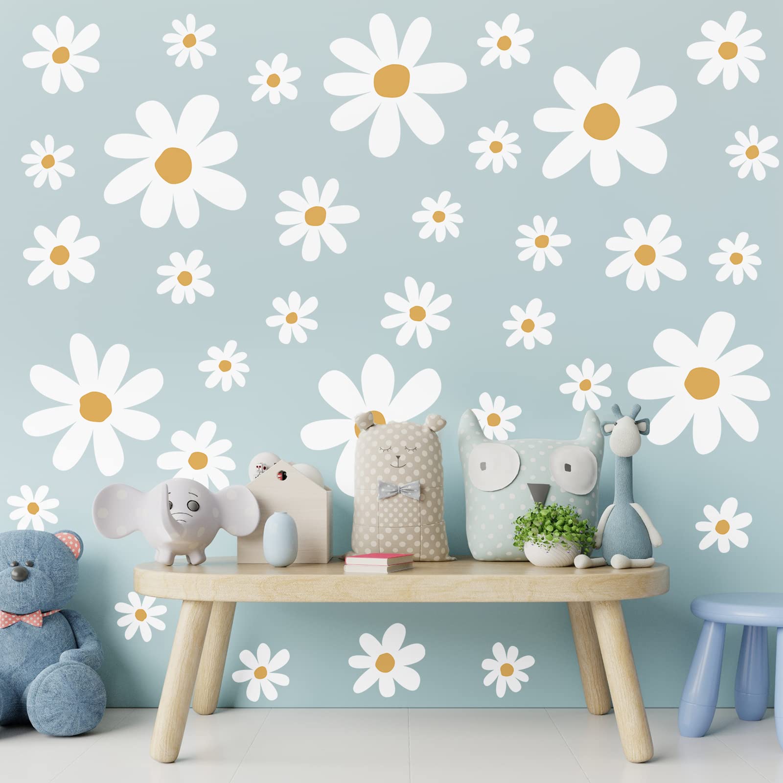 12 Sheets Daisy Wall Decals Flower Wall Stickers Large Daisy Wall Stickers Daisy Decals for Wall Peel and Stick for Nursery Bedroom Living Room Wall Decor (Cute Style)