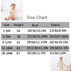 IADOER Baby Newborn Boy Knitted Sweater Romper Cotton Longsleeve Outfit with Kids Winter Warm Hats Set（Yellow 0-3M