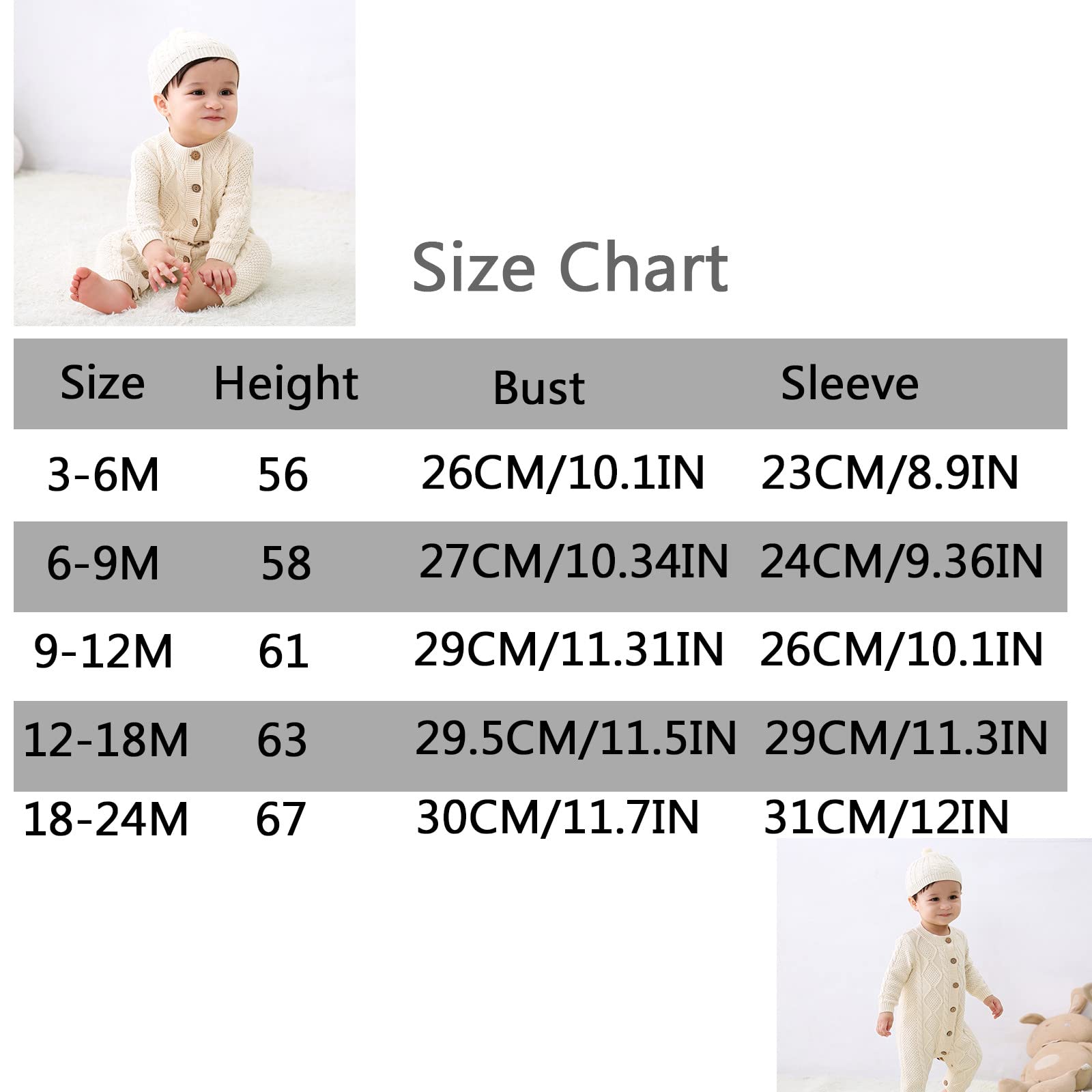 IADOER Baby Newborn Boy Knitted Sweater Romper Cotton Longsleeve Outfit with Kids Winter Warm Hats Set（Yellow 0-3M