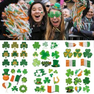 cuteliili st. patrick's day temporary tattoo 100+pcs, party favours irish flag shamrock 12 sheets face stickers for audlts and kids