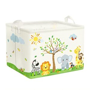 clastyle cube jungle safari animals nursery storage basket forest elephant giraffe tree shelf basket for clothes toys books rectangle bedroom playroom monkey lion storage bin, 36l