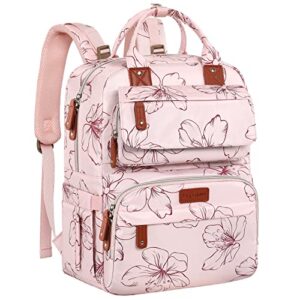 legestori floral printed diaper backpack for moms - large pink bag with insulated pockets and stroller straps for baby girls