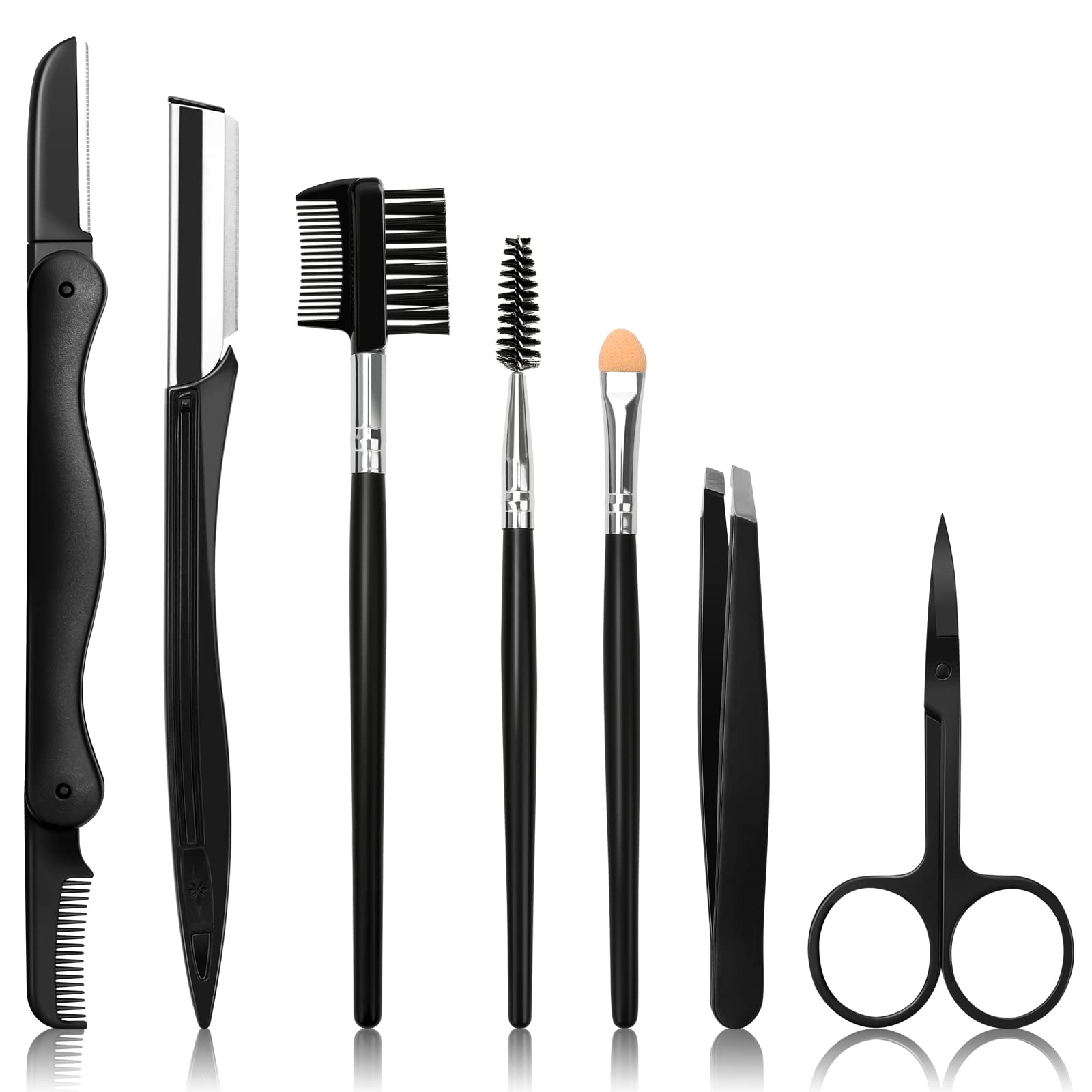 Sunuly Eyebrow Razor, 7 in 1 Eyebrow Kit, Eyebrow Trimmer Set Including Brow Razors, Brush, Scissors, Tweezers, with Plastic Box for Women Men Eyebrow Eyelash Facial Grooming