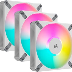 Corsair iCUE AF120 RGB Elite 120mm PWM Triple Fan Kit - Eight RGB LEDs Per Fan - AirGuide Technology - Fluid Dynamic Bearing - Zero RPM Fan Mode - Included iCUE Lighting Node CORE Controller - White