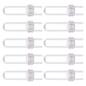 10-pack safety cabinet locks for babies, child safety cabinet locks, baby proof cabinet latches, adjustable u-shaped sliding child locks for closet cabinets knob handle(white)