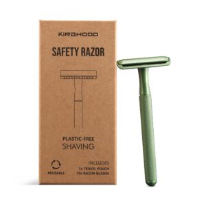 kinghood single blade safety razor for men & women with 10 stainless steel double edge blades - metal reusable eco-friendly zero-waste one blade razor handle