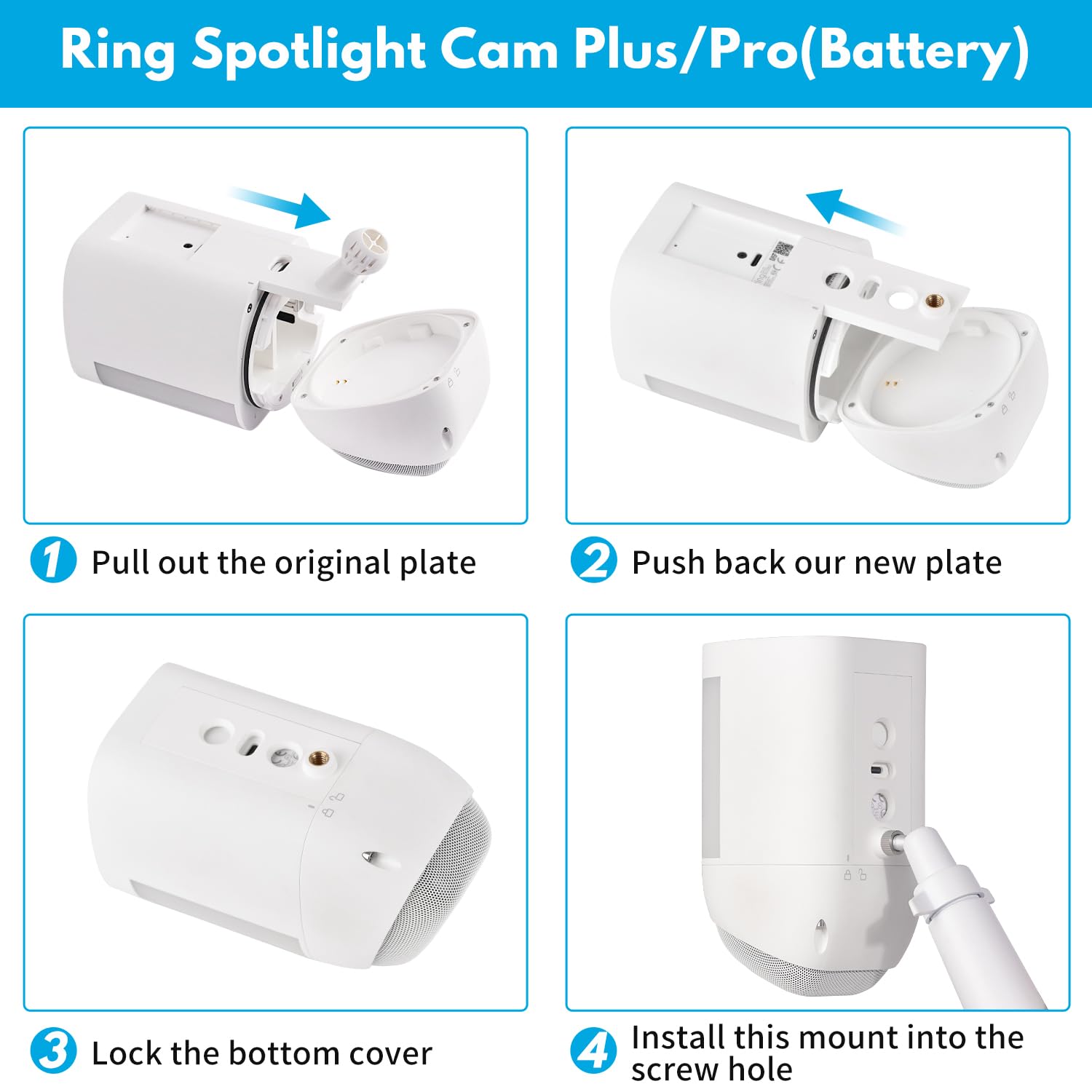 Wall Mount for Ring Spotlight Cam Plus/Pro (Battery), 360°Adjustable Indoor/Outdoor Sturdy Metal Mount Holder, Camera Not Included (1 Pack)