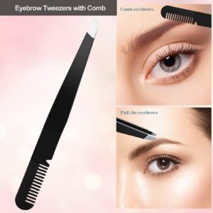 Eyebrow Razor, KAJUDA Eyebrow Kit, 5 in 1 Eyebrow Trimmer, Eyebrow Grooming Set for Women and Men, Including Comb Tweezers, Scissors, Brow Razors, Brush for Eyebrow Eyelash Extensions