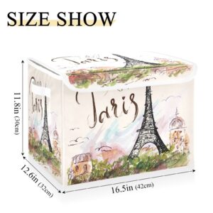 DOMIKING Paris Eiffel Tower Collapsible Rectangular Storage Bins with Lids Decorative Lidded Basket for Toys Organizers Fabric Storage Boxes with Handles for Pet/Children Toys Clothes Nursery