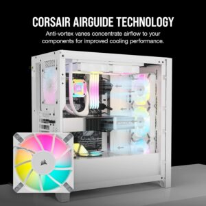 Corsair iCUE AF120 RGB Elite 120mm PWM Triple Fan Kit - Eight RGB LEDs Per Fan - AirGuide Technology - Fluid Dynamic Bearing - Zero RPM Fan Mode - Included iCUE Lighting Node CORE Controller - White