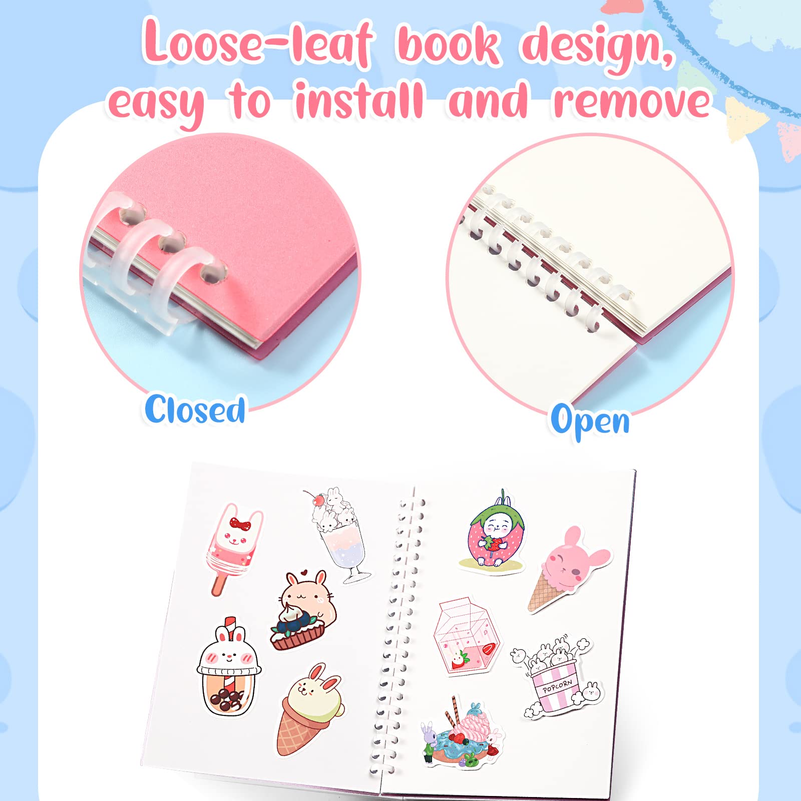 4 Pieces Sticker Collecting Book Album Reusable Sticker Book with a Plastic Spatula and Tweezer A5 Size 8.3" x 5.8" Christmas Notepads Sticker Collection Labels Accessories (Pink, Blue, Yellow, Green)