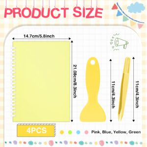 4 Pieces Sticker Collecting Book Album Reusable Sticker Book with a Plastic Spatula and Tweezer A5 Size 8.3" x 5.8" Christmas Notepads Sticker Collection Labels Accessories (Pink, Blue, Yellow, Green)