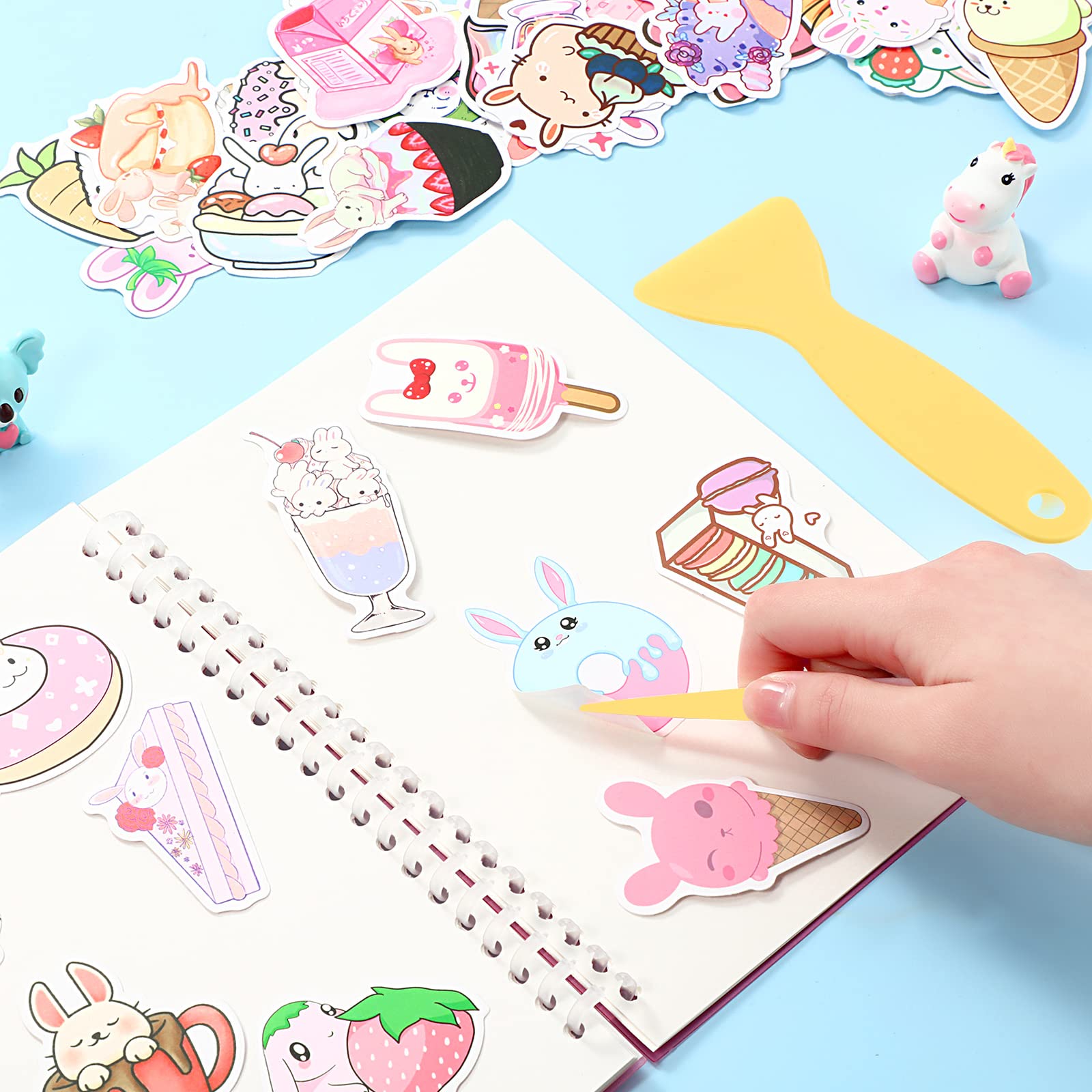 4 Pieces Sticker Collecting Book Album Reusable Sticker Book with a Plastic Spatula and Tweezer A5 Size 8.3" x 5.8" Christmas Notepads Sticker Collection Labels Accessories (Pink, Blue, Yellow, Green)