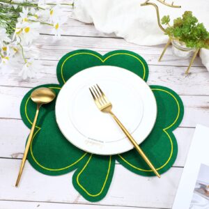 8 Pcs St. Patrick's Day Placemats Shamrock Shaped Placemat St. Patrick's Day Place Mats Lucky Clover Irish Table Mats for Holiday Kitchen Tabletop Decoration, 13.78 x 13.39 Inches (Cute Shamrock)